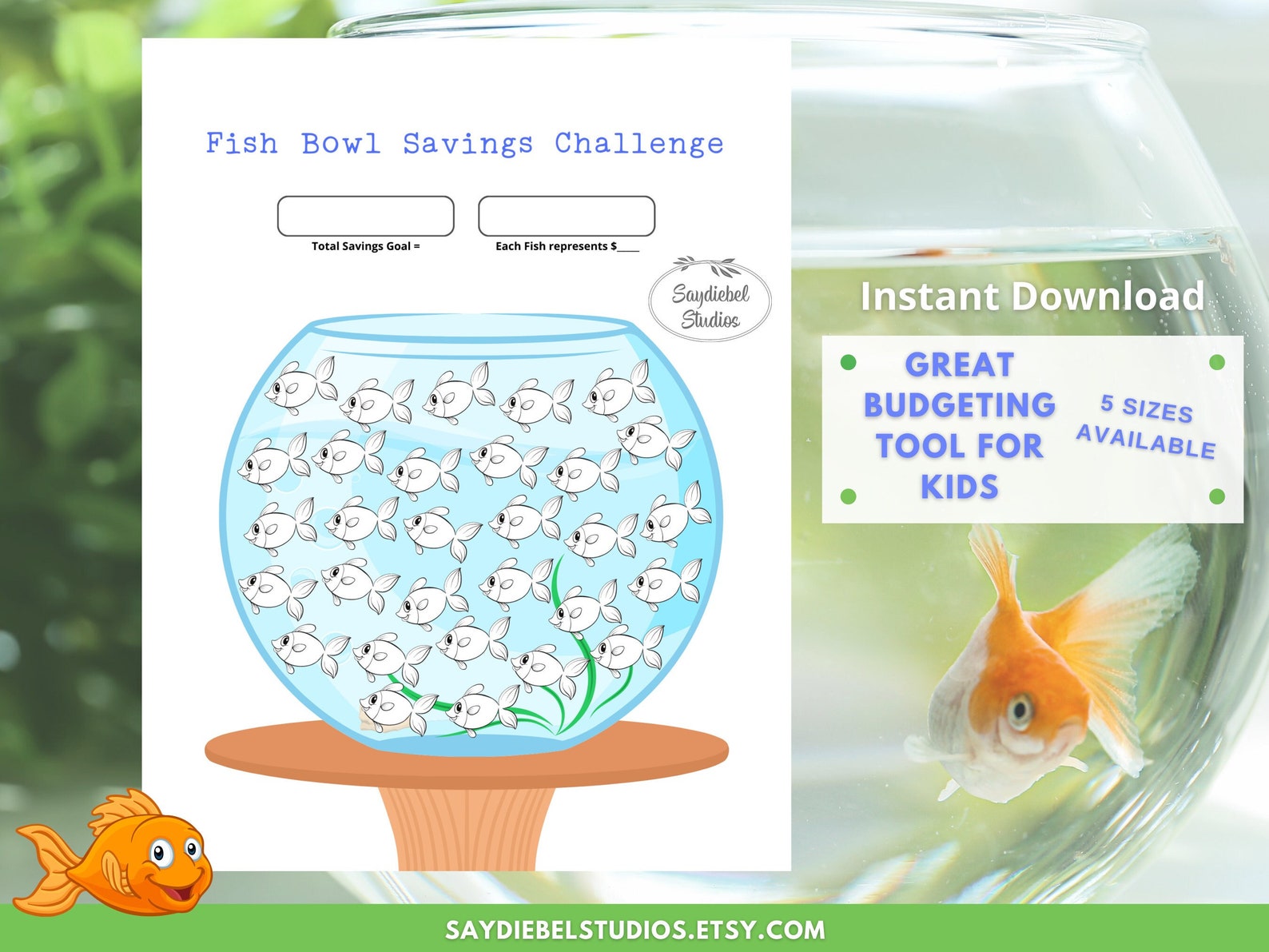 Fish Bowl Savings Challenge Instant Download Printable, Fish Bowl Kids ...