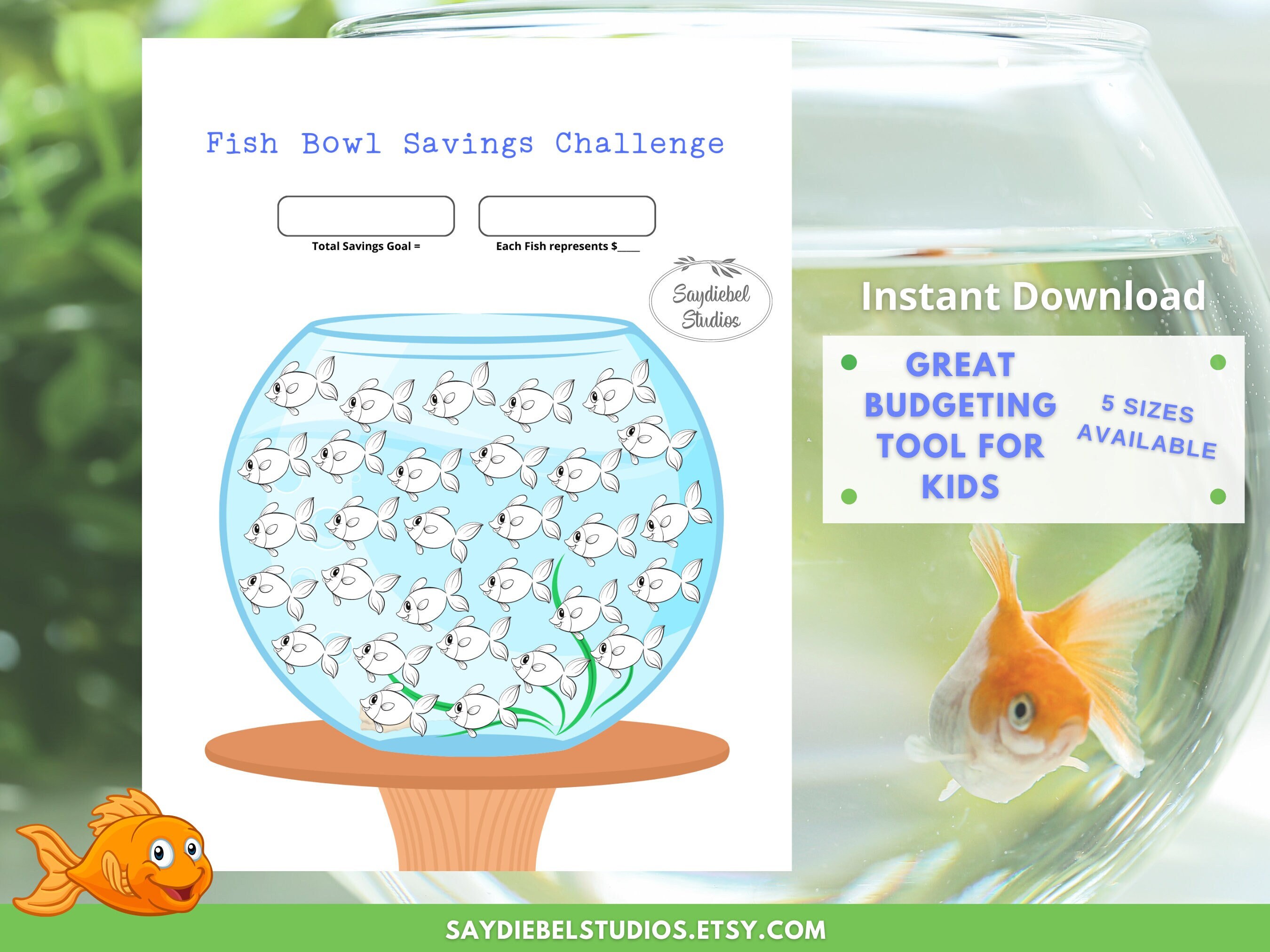 Fish Bowl Savings Challenge Instant Download Printable, Fish Bowl Kids ...