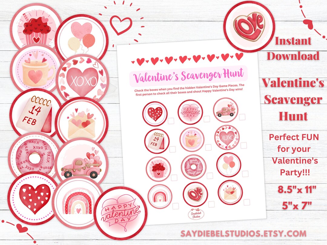Valentine's Day Scavenger Hunt Printable, Valentine's Day Bulletin ...