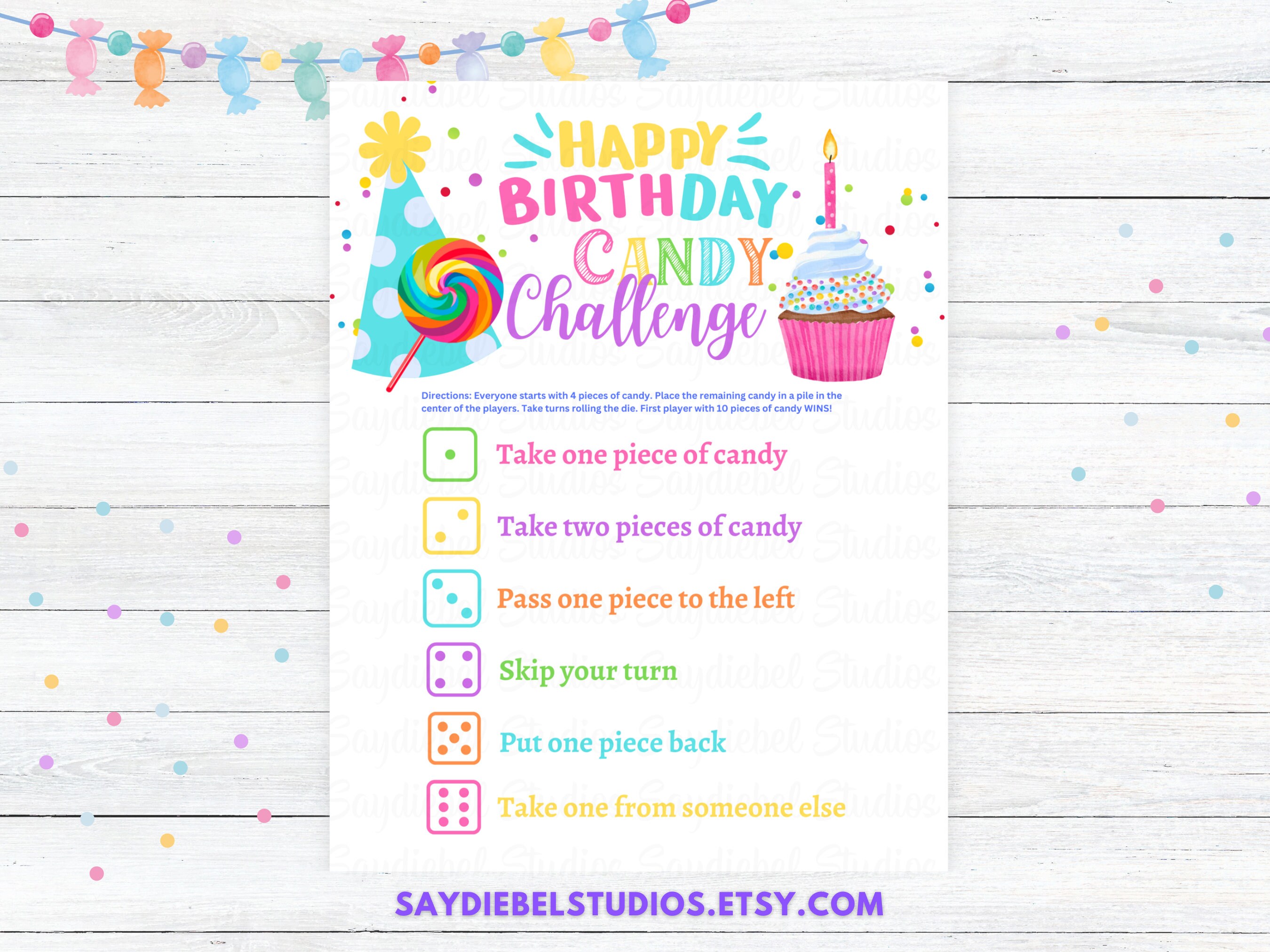 Birthday Candy Dice Game: Printable Party Challenge (PDF) - Etsy