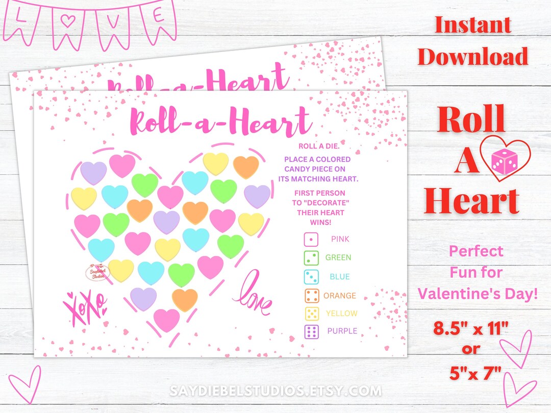Roll A Heart Candy Dice Game, Valentine's Day Game, Valentine's Day ...