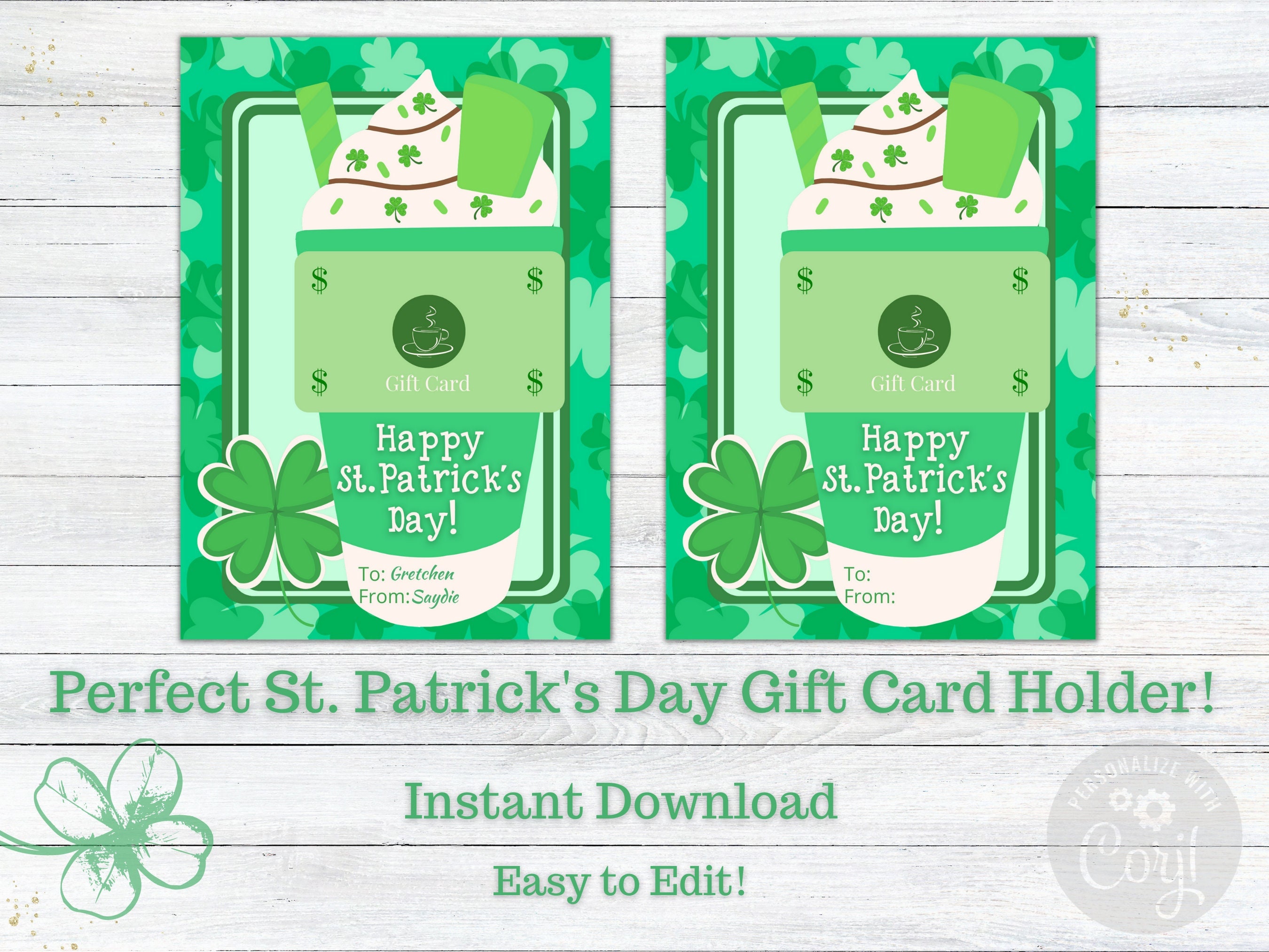 EDITABLE St. Patrick's Day Shamrock Gift Card Holder, Last Minute St ...