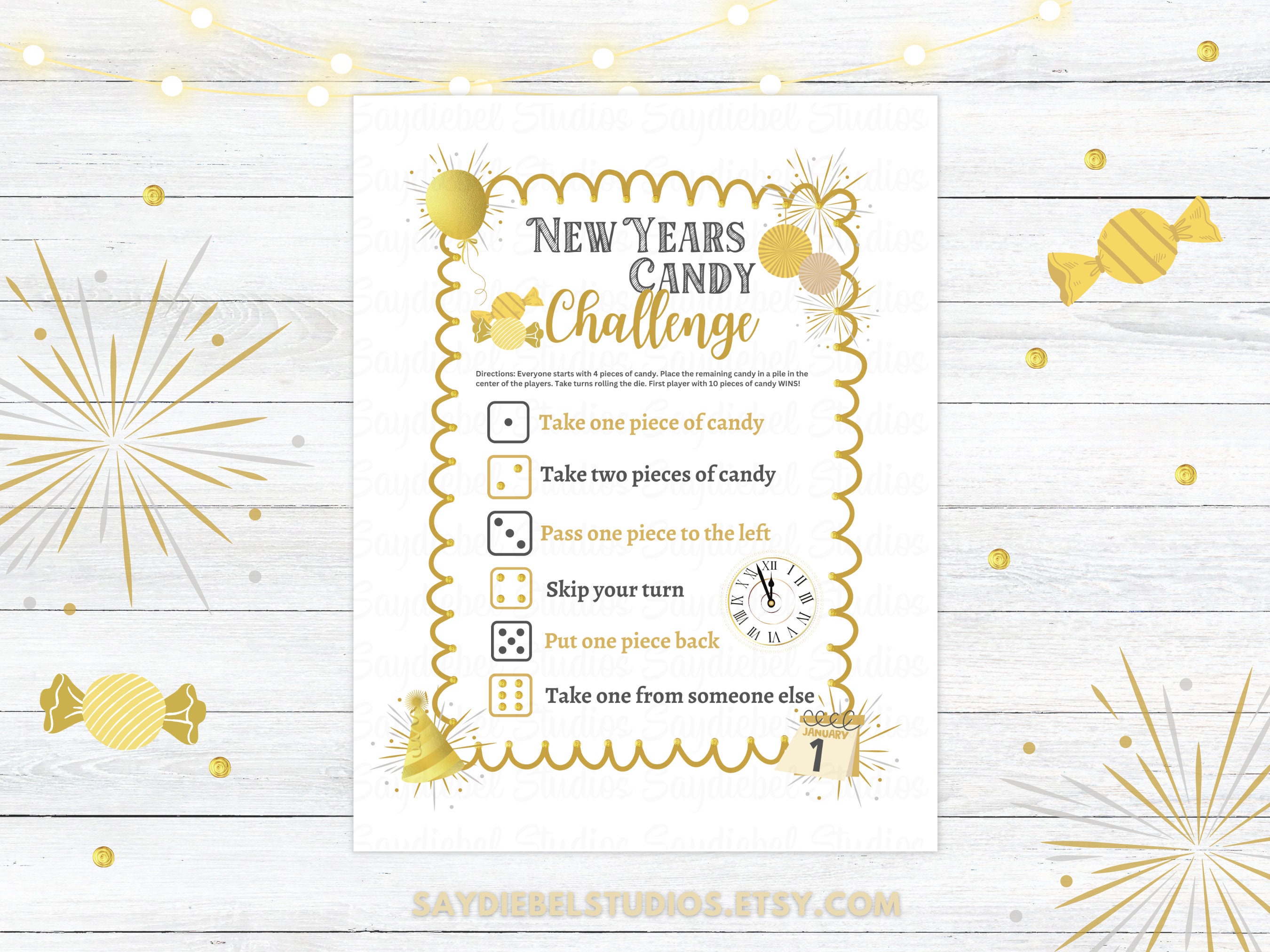 New Years Candy Dice Game, New Years Party Games for Kids, Printable ...