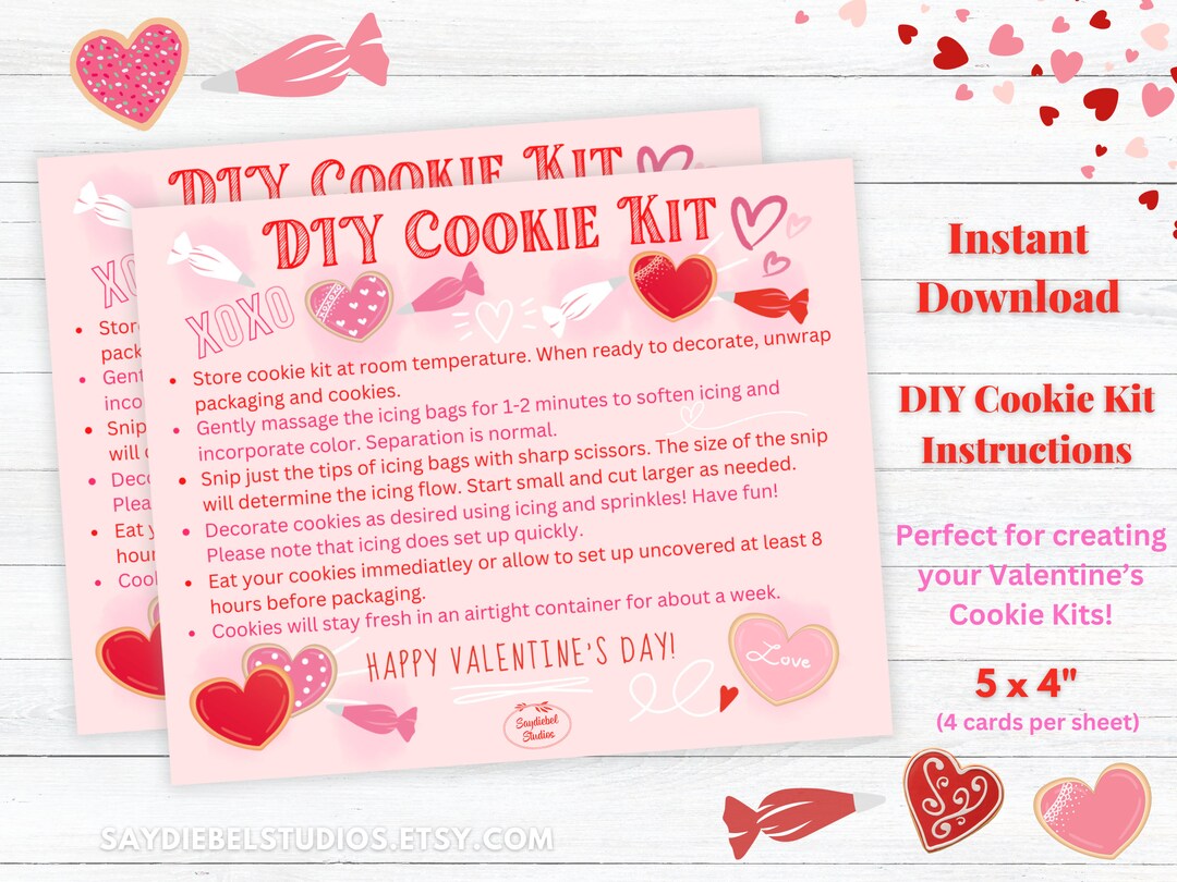Valentine's DIY Cookie Kit Instruction Card, Valentine Cookie Kit Card ...