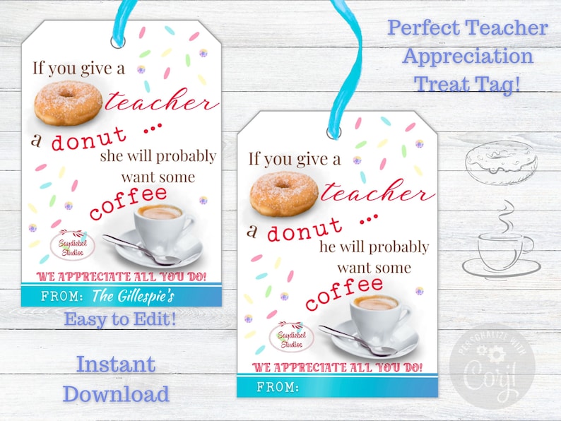 Editable Donut Teacher Appreciation Gift Tag (digital Download) - Etsy