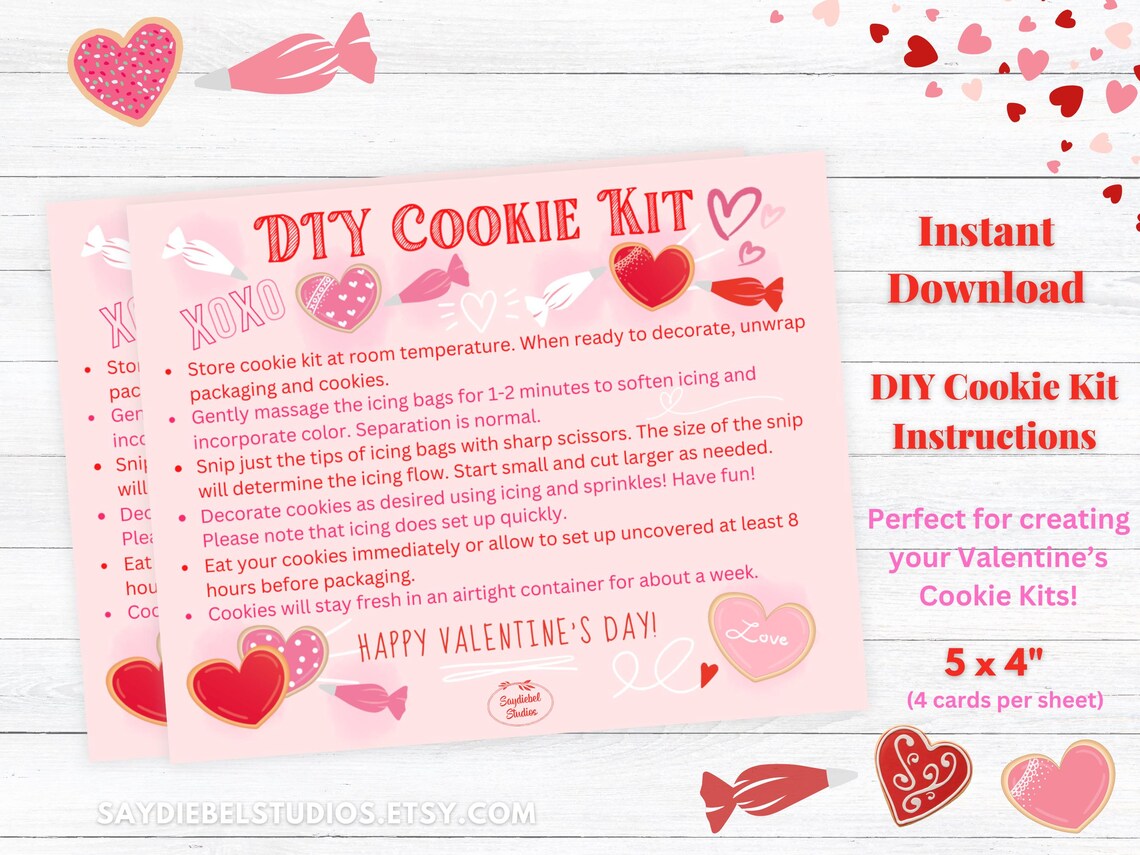 Valentine's DIY Cookie Kit Instruction Card Printable (PDF) - Etsy