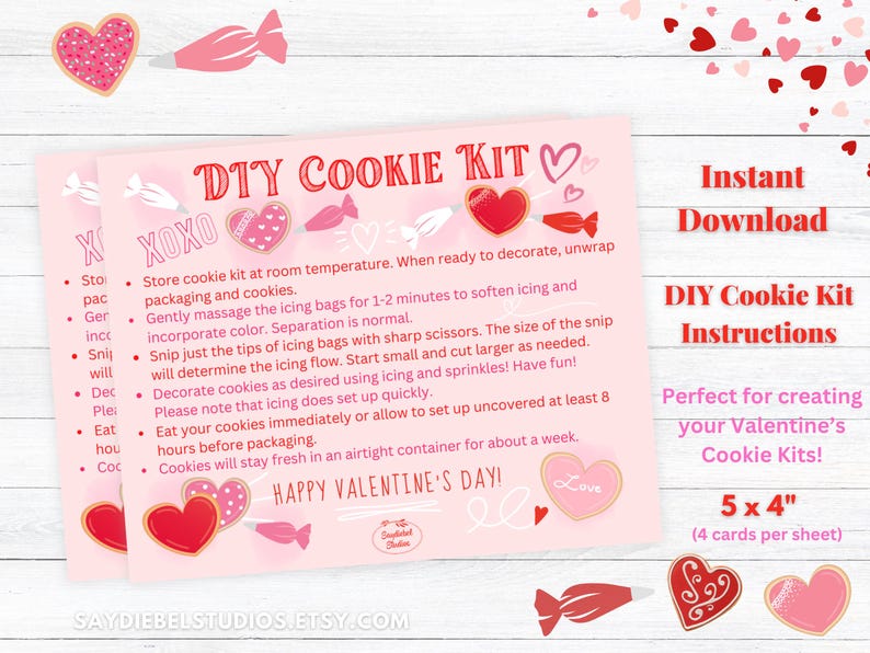Valentine's DIY Cookie Kit Instruction Card Printable (PDF) - Etsy