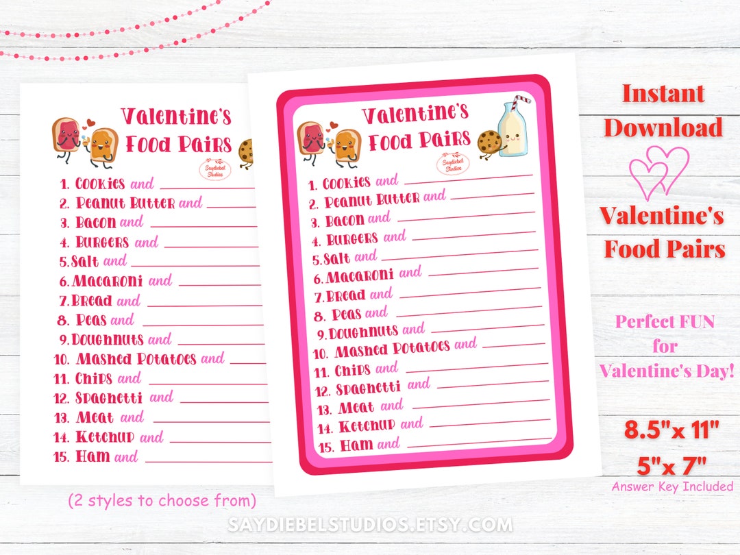 Valentine's Food Pairs Game: Printable Party Game (PDF) - Etsy