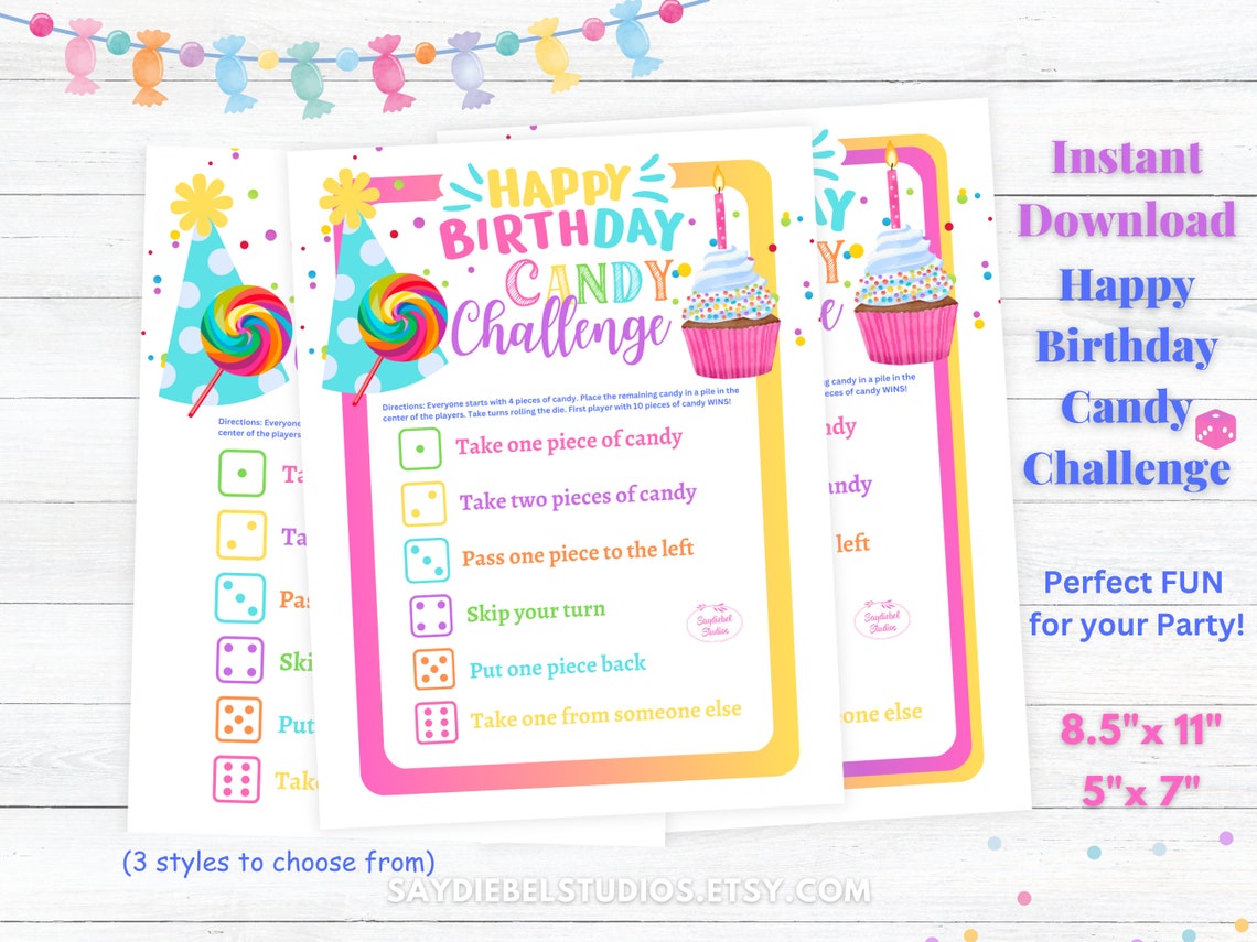 Birthday Candy Dice Game, Birthday Party Games, Printable Birthday ...