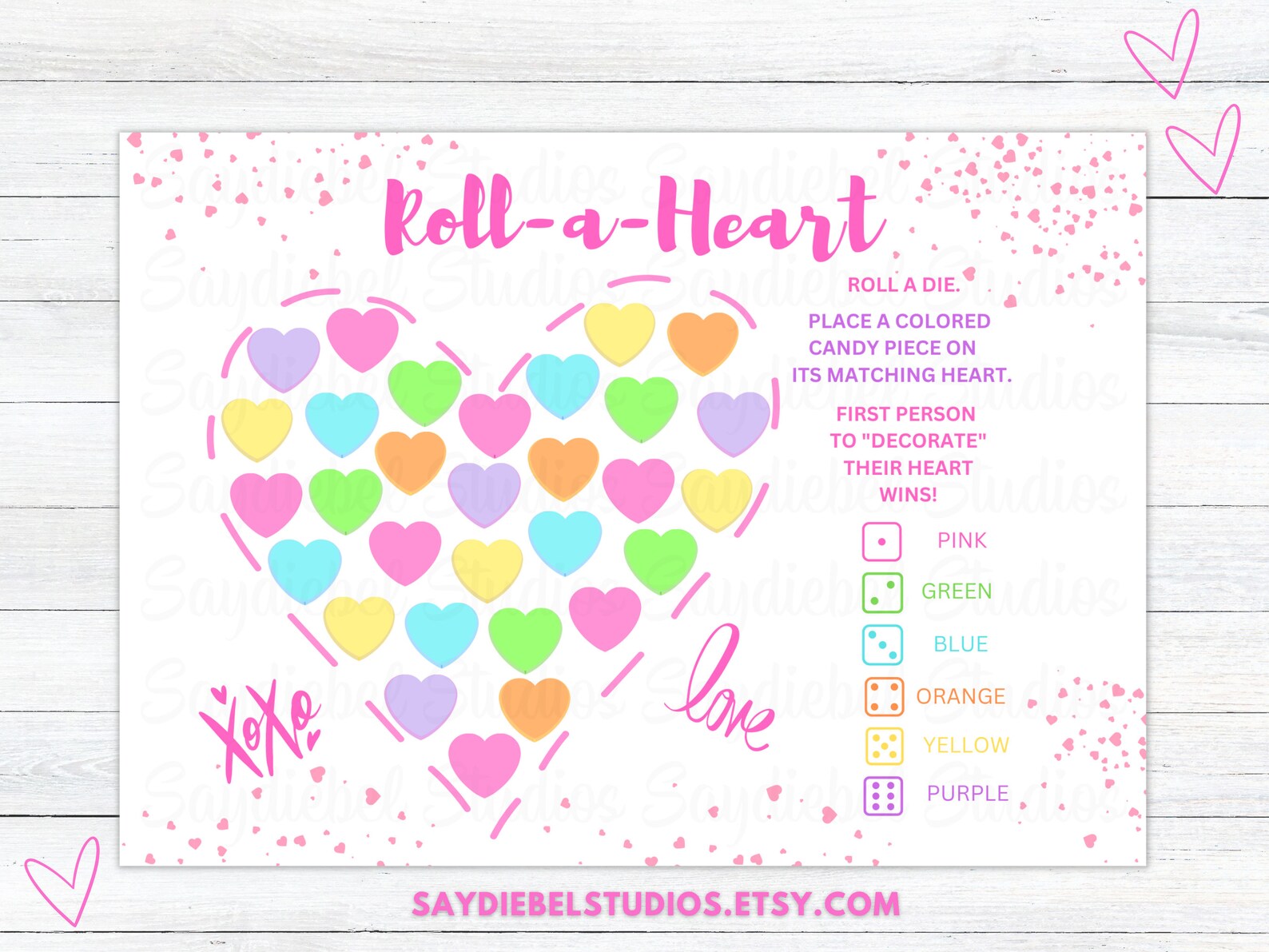 Roll A Heart Valentine's Dice Game: Printable Party Game (PDF) - Etsy