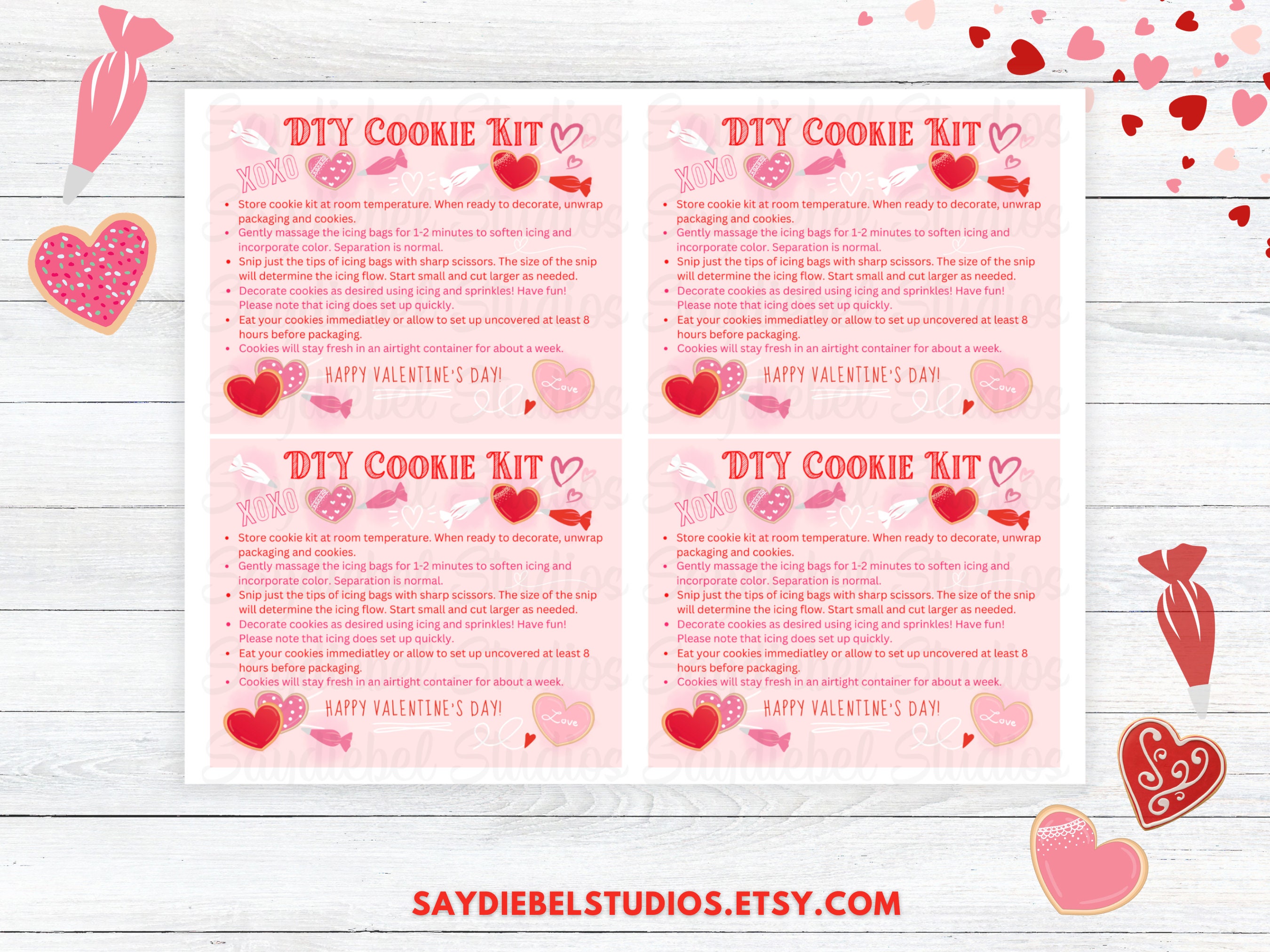Valentine's DIY Cookie Kit Instruction Card, Valentine Cookie Kit Card ...