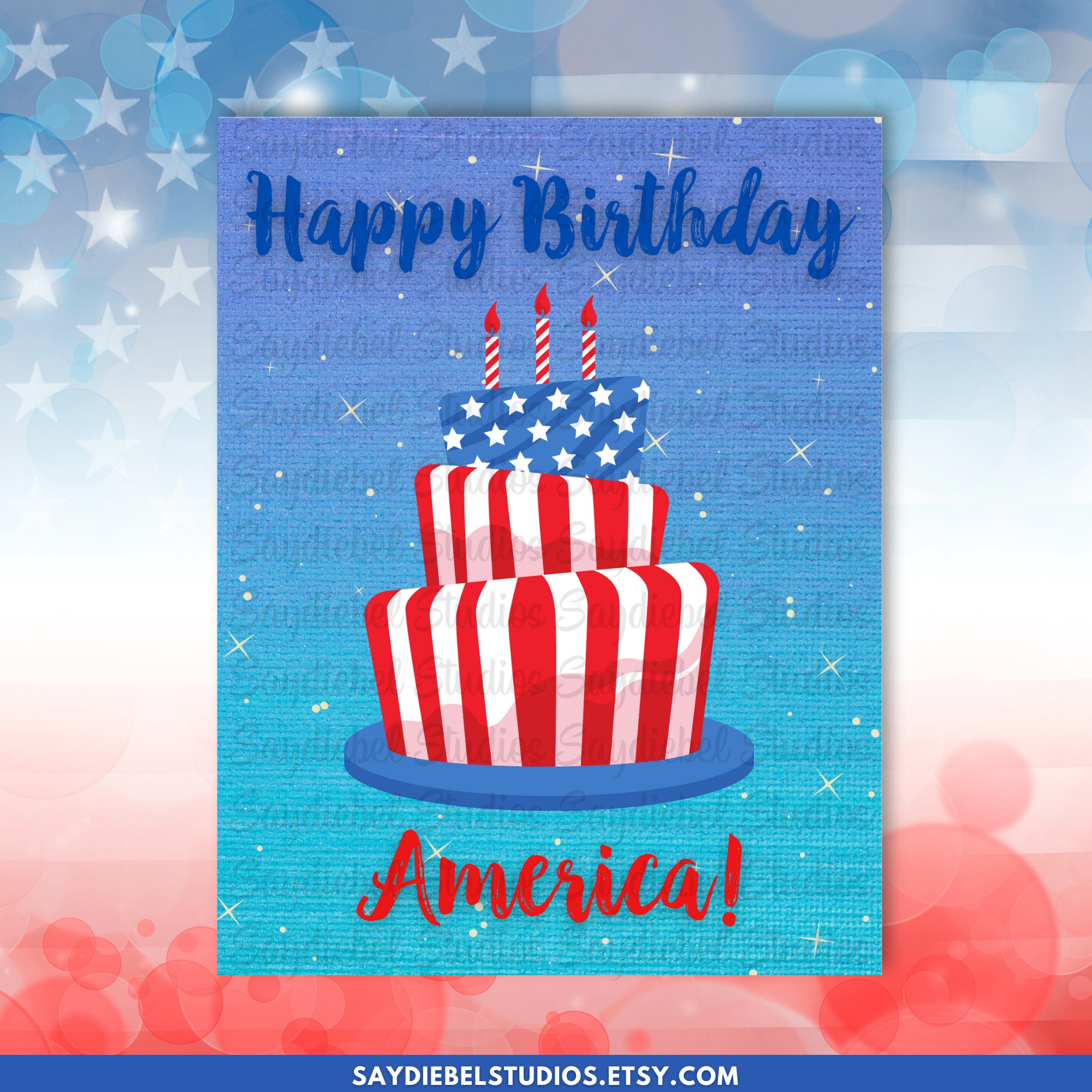 Happy Birthday America Digital Printable, 4th of July Printable ...