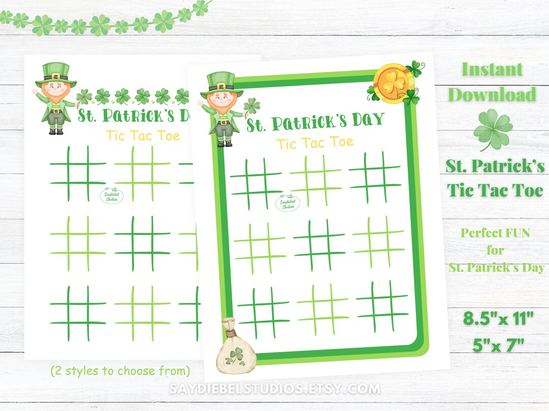 St. Patrick's Tic Tac Toe Game: 5x7 & 8.5x11 (2 PDF Files) - Etsy