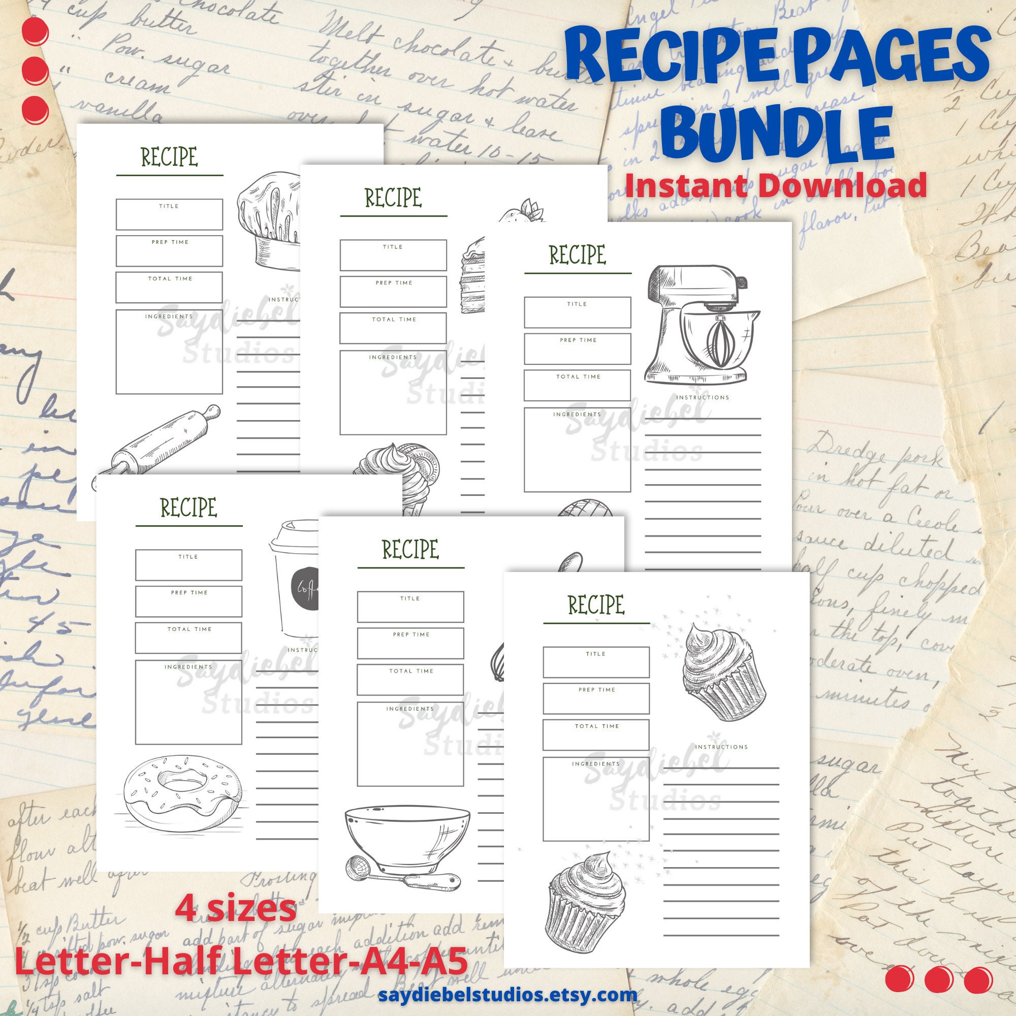 Recipe Card Printables, Recipe Cards, Recipe Card Bundle, DIY Recipe ...