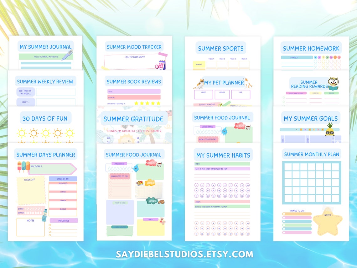 Printable SUMMER Planner Bundle, Kids Summer Bucket List, Summer Chore ...