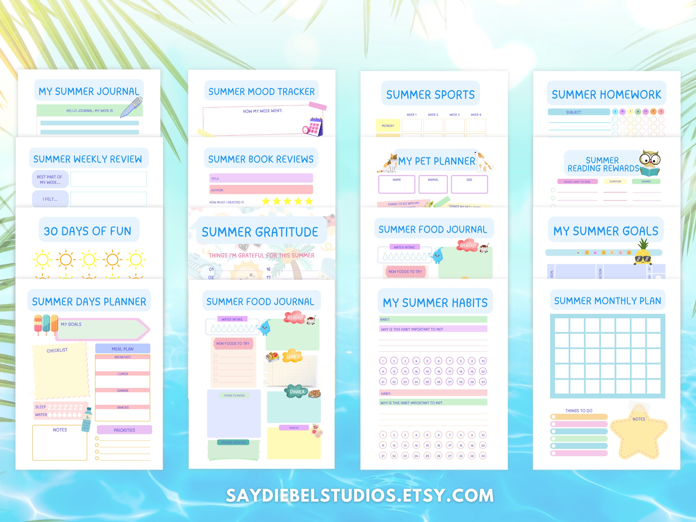 Printable SUMMER Planner Bundle, Kids Summer Bucket List, Summer Chore ...