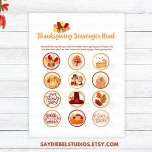 Thanksgiving Scavenger Hunt, Thanksgiving Party Game, Thanksgiving ...