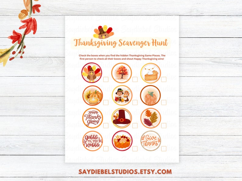 Thanksgiving Scavenger Hunt, Thanksgiving Party Game, Thanksgiving ...
