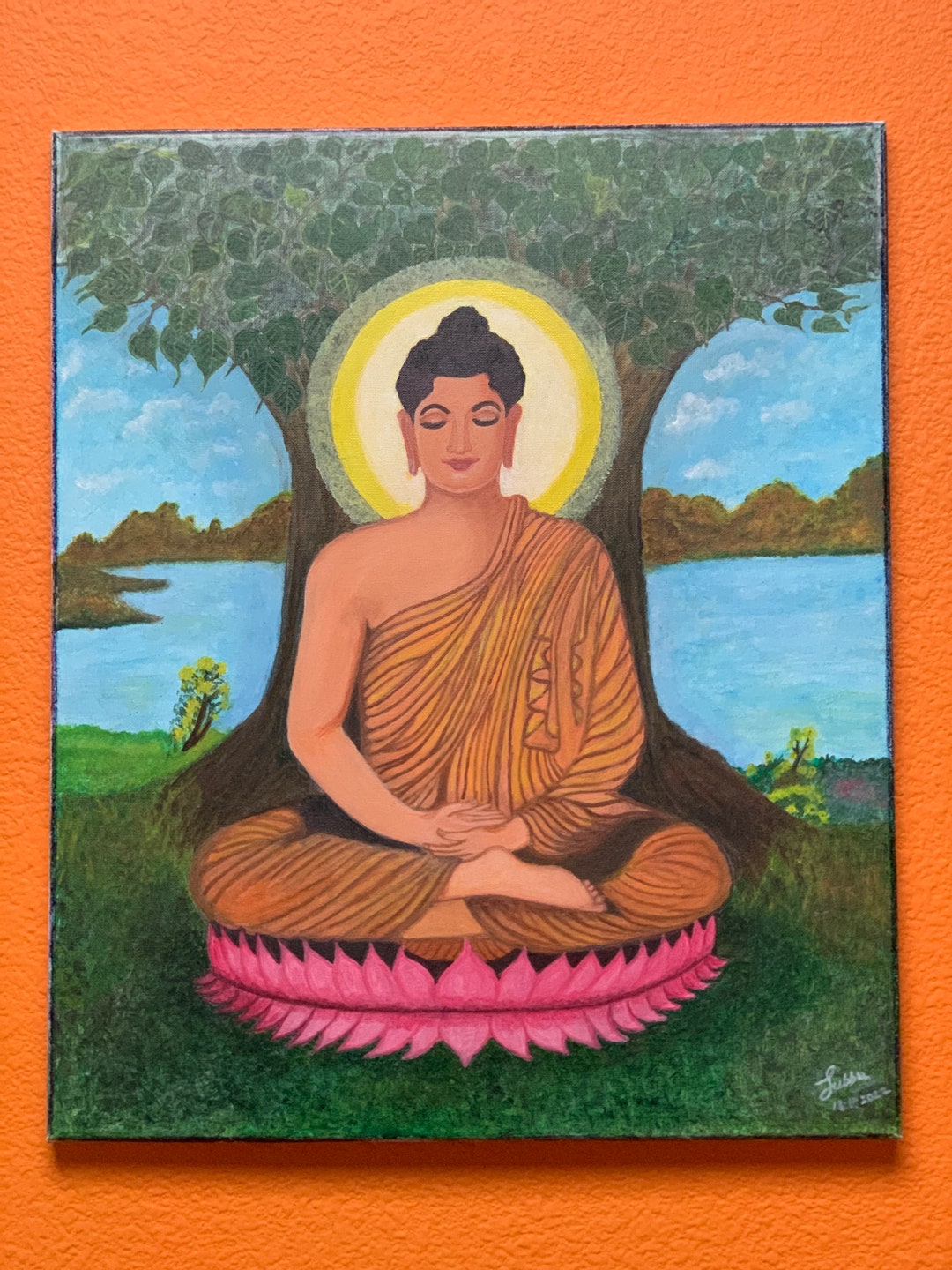 Original Acrylic Painting of Lord Buddha Sitting in Meditation Pose ...