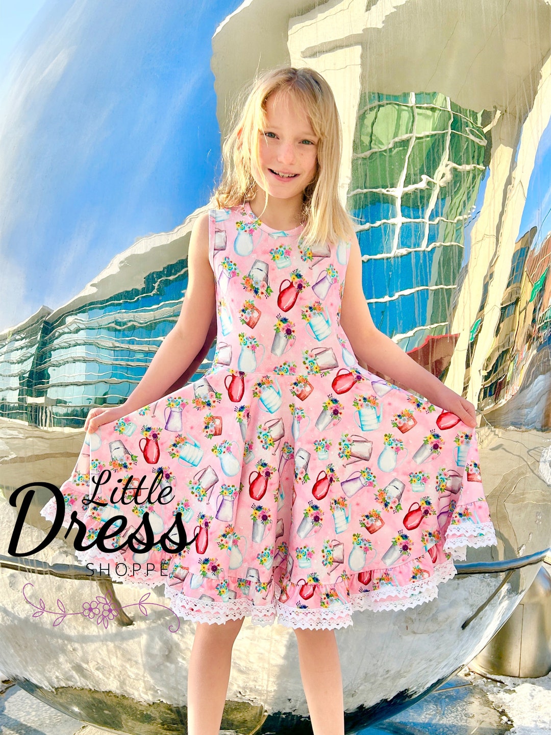 Twirly Flower Pots and Water Jug Dress, Twirl, Garden, Spring, Girls ...