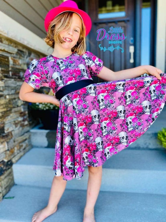 Halloween Skulls Dress Twirly Twirl Pink Kids Girls - Etsy
