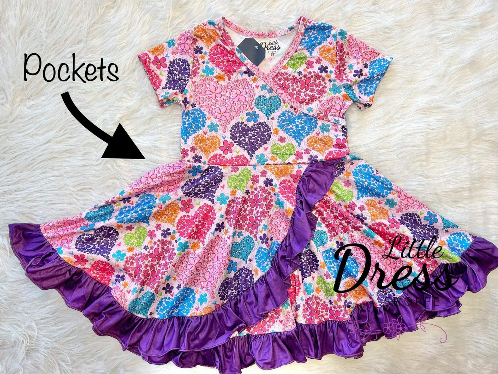 Heart Floral Wrap Twirly Dress, Valentines, Valentine, Pockets, Twirl ...