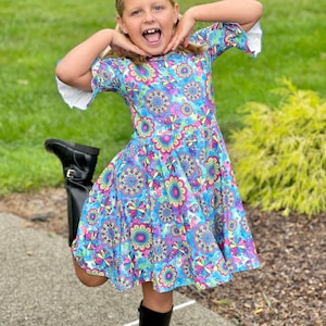 Retro 70s Twirly Paisley Dress, Floral, Rainbow, Pockets, Twirl, Kids ...