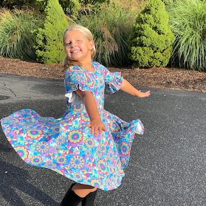 Retro 70s Twirly Paisley Dress, Floral, Rainbow, Pockets, Twirl, Kids ...