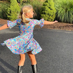 Retro 70s Twirly Paisley Dress, Floral, Rainbow, Pockets, Twirl, Kids ...