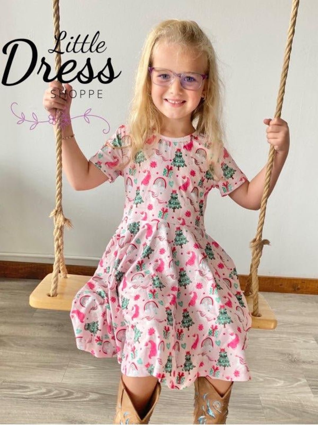 Twirly Unicorn Rainbow Christmas Dress, Girls, Pink, Pastel, Pockets ...