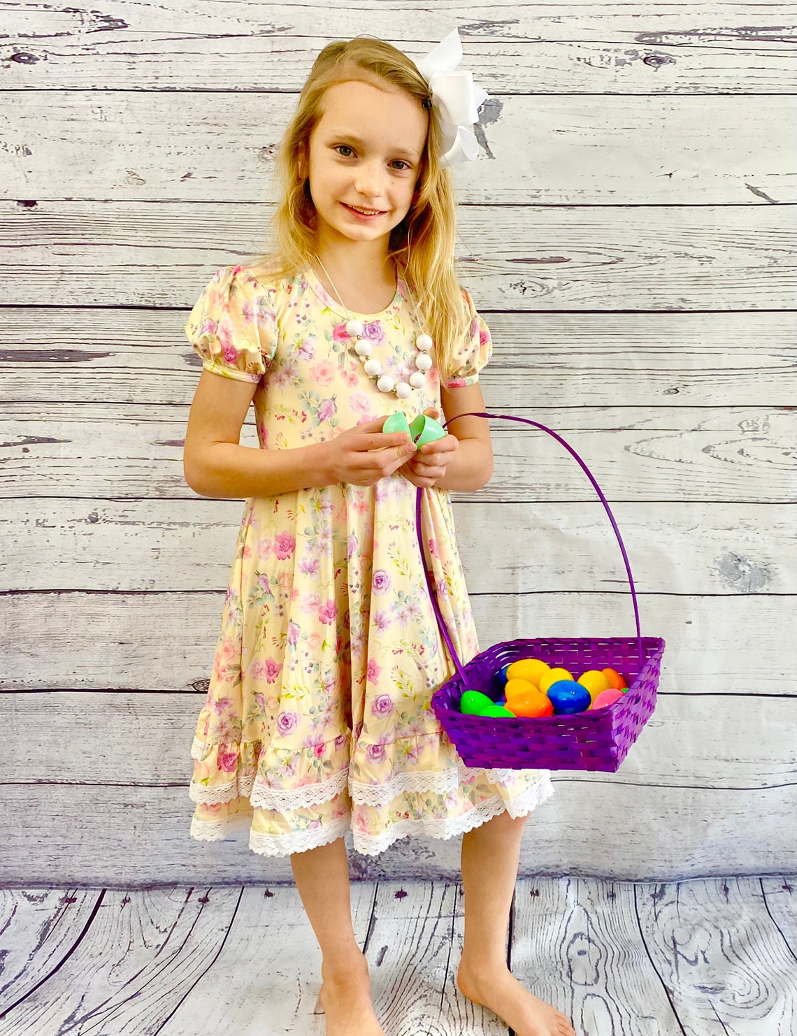 Yellow Floral Double Ruffle Twirly Dress Easter Lace | Etsy