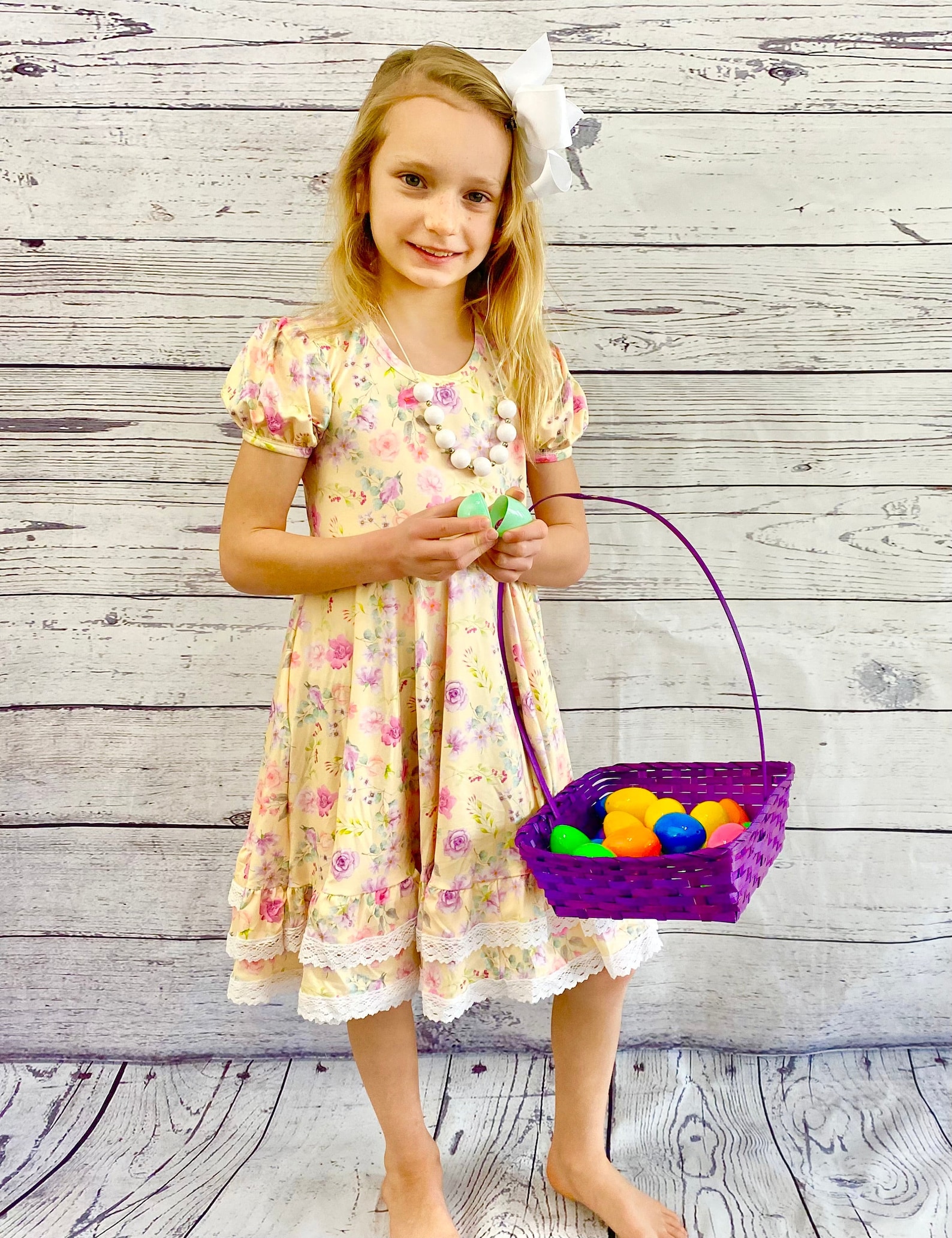 Yellow Floral Double Ruffle Twirly Dress Easter Lace - Etsy