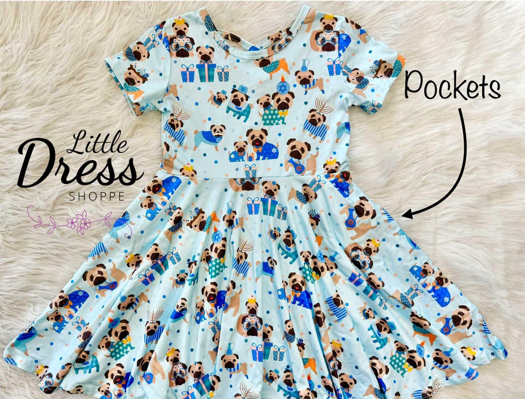 Hanukkah Dogs Dress, Puppies, Chanukah, Pockets, Blue, Twirl, Twirly ...