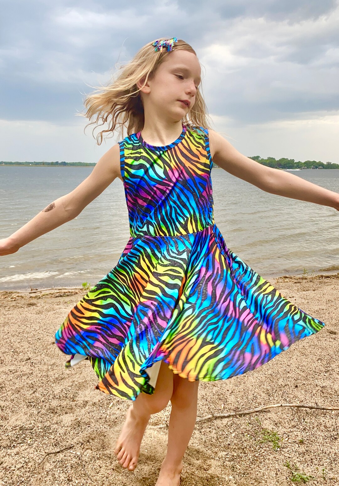 Rainbow Zebra Twirly Dress, Twirl, Animal Print, Kids, Toddler, Girls ...
