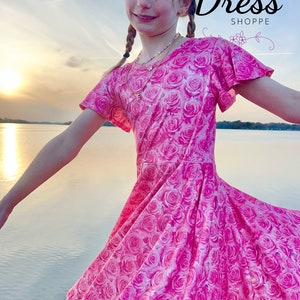 Rose Twirly Dress, Flutter Sleeve, Girls, Pockets, Twirl, Little Dress ...