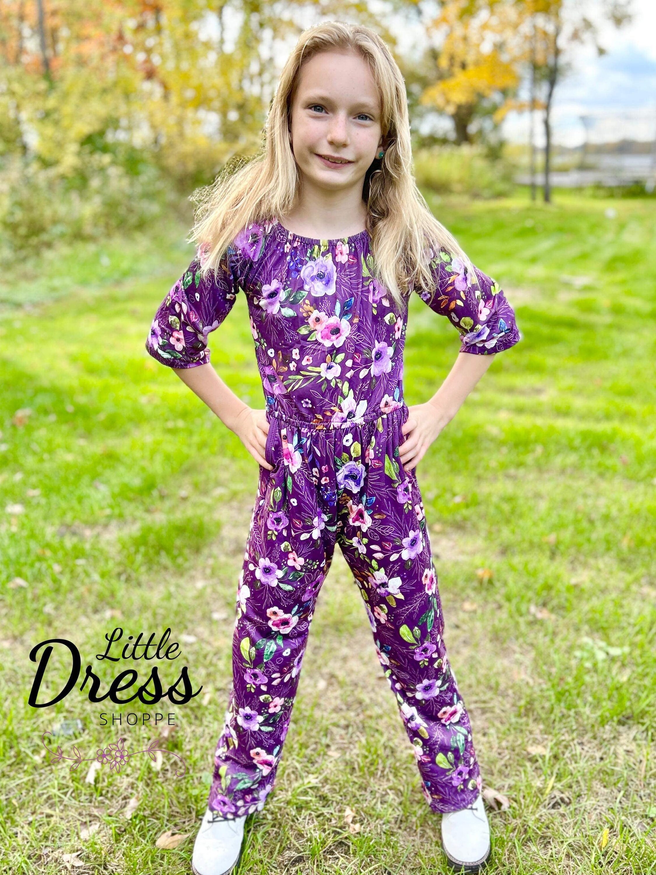 Floral Plum Jumper, Pockets, Pants, Girls, Toddler, Flower, Purple ...