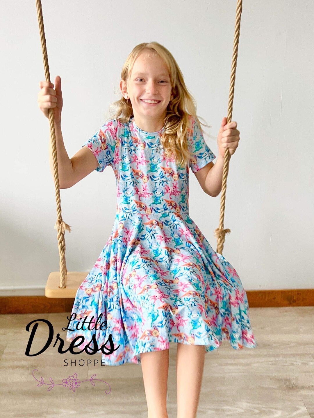 Axolotl Dress, Twirly, Twirl, Kids, Toddler, Pockets, Rainbow, Reptile ...