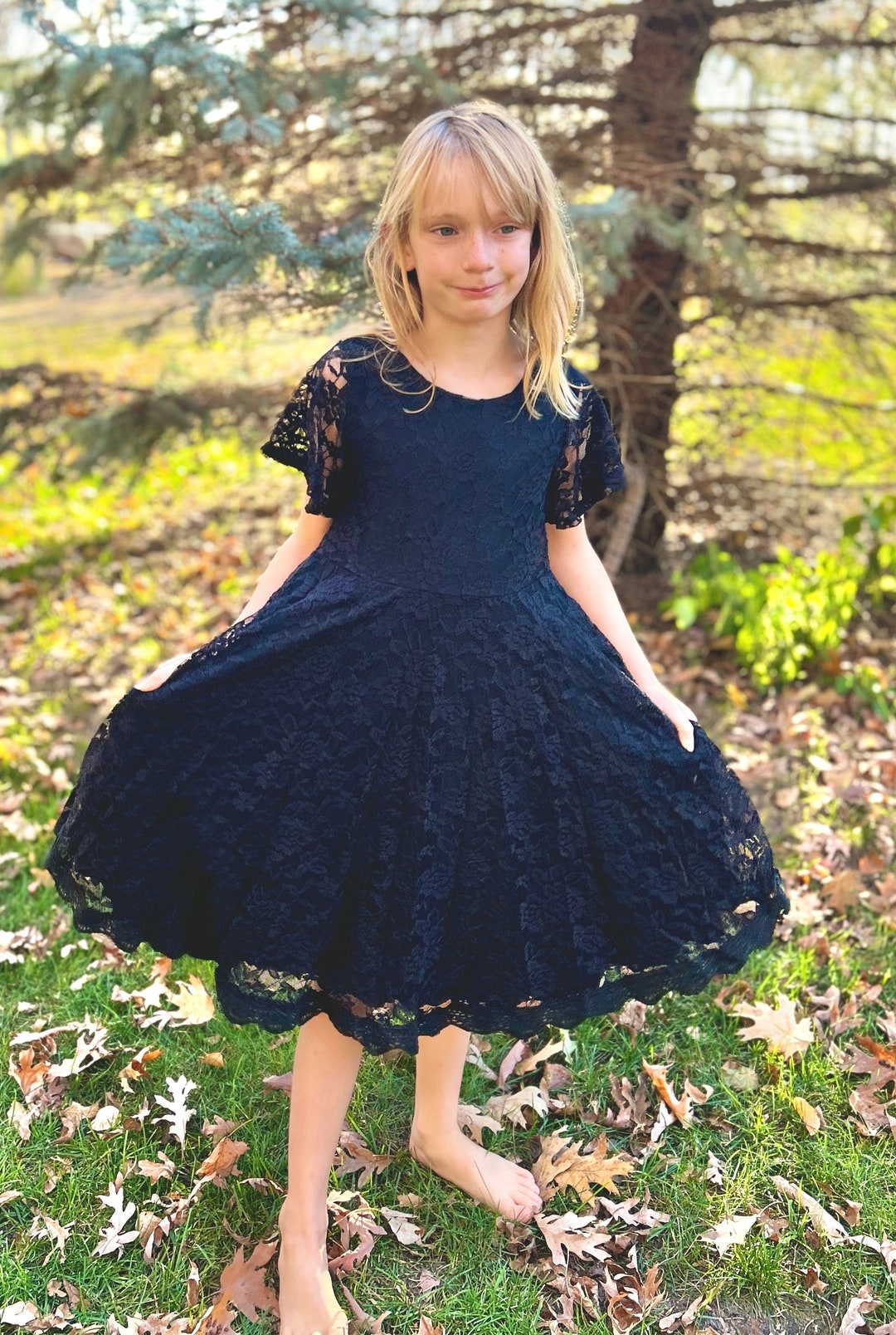 Black Lace Twirly Fancy Dress Soft New Years Girls Twirl - Etsy