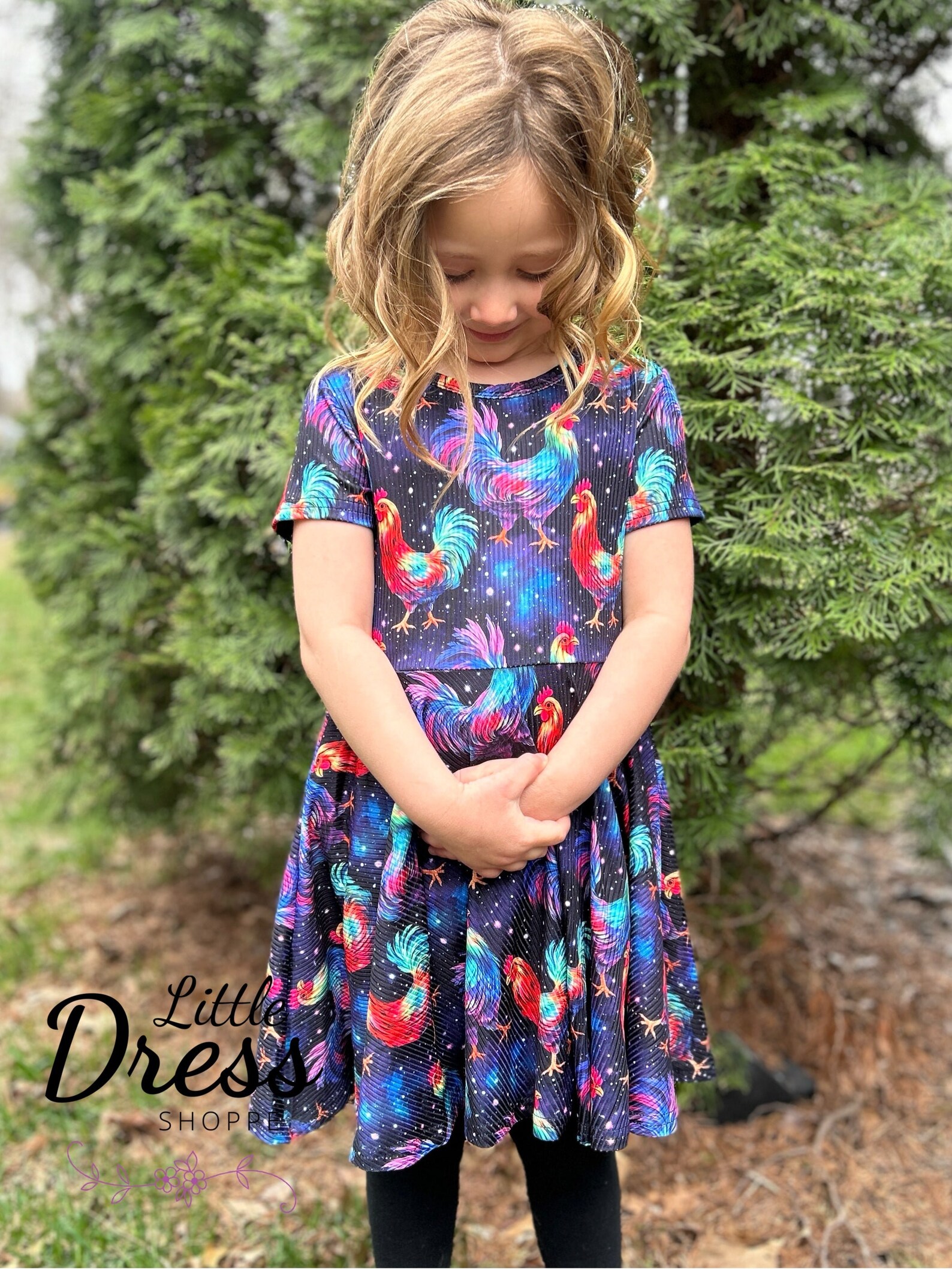 Rainbow Chickens Rooster Twirly Dress, Slinky, Girls, Pockets, Animal ...