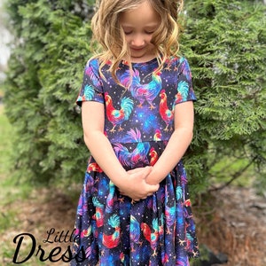 Rainbow Chickens Rooster Twirly Dress, Slinky, Girls, Pockets, Animal ...