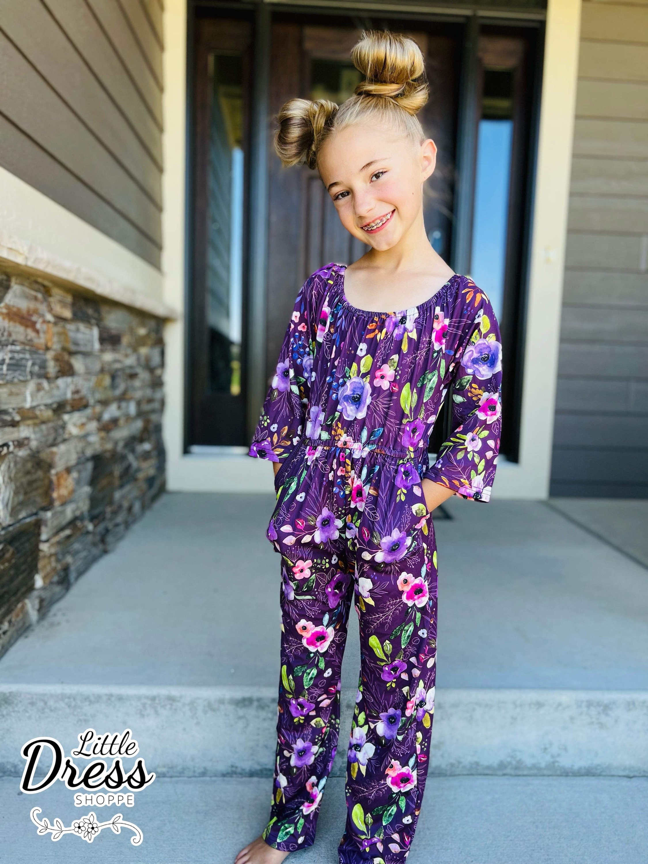 Floral Plum Jumper, Pockets, Pants, Girls, Toddler, Flower, Purple ...