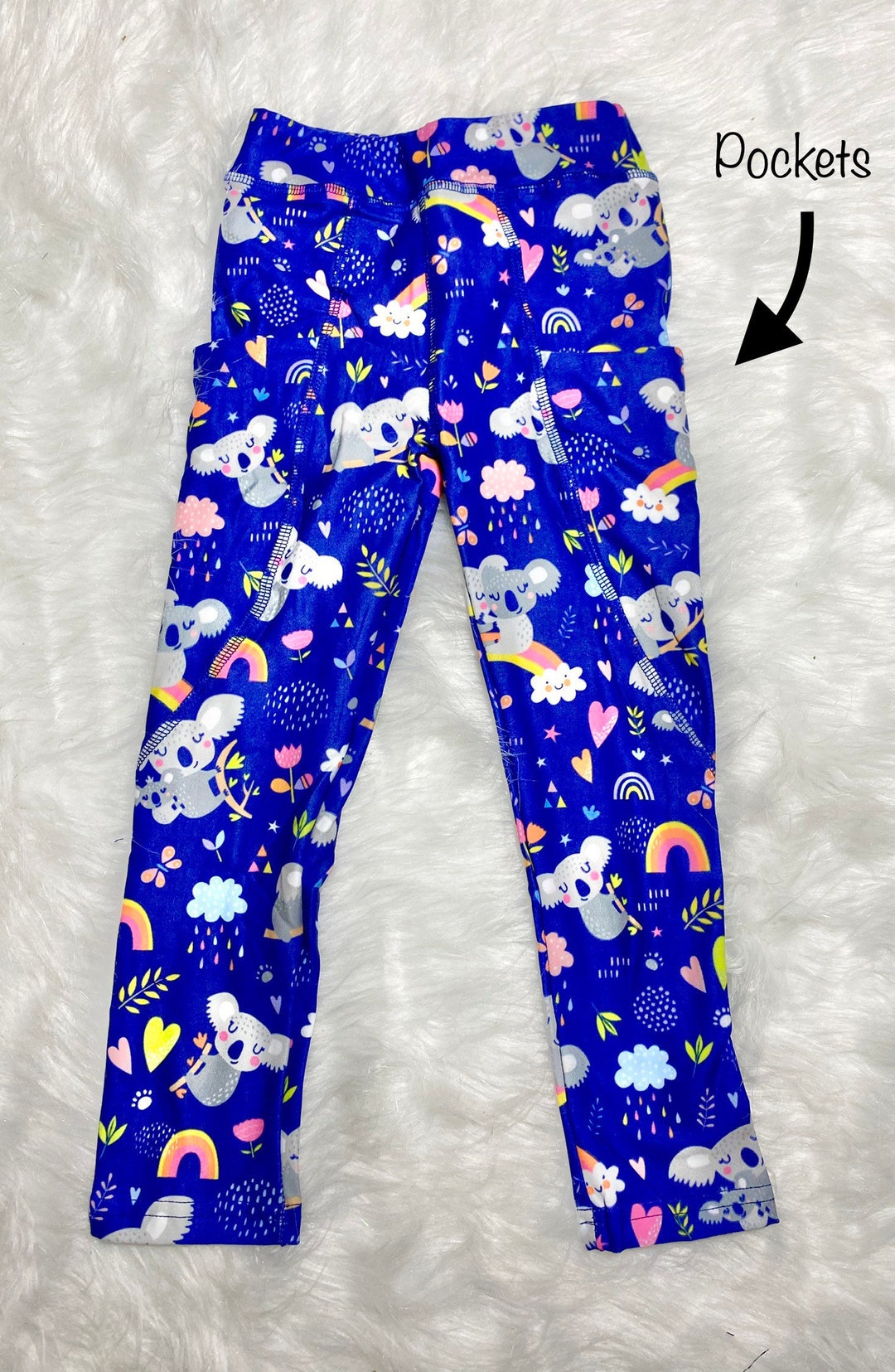 Koala Leggings, Pockets, Rainbow, Blue, Kids, Girls, Toddler, Tween ...