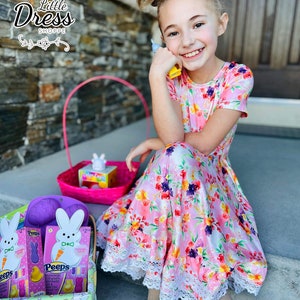Floral Pink Double Ruffle Twirly Dress, Twirl, Pockets, Easter, Girls ...