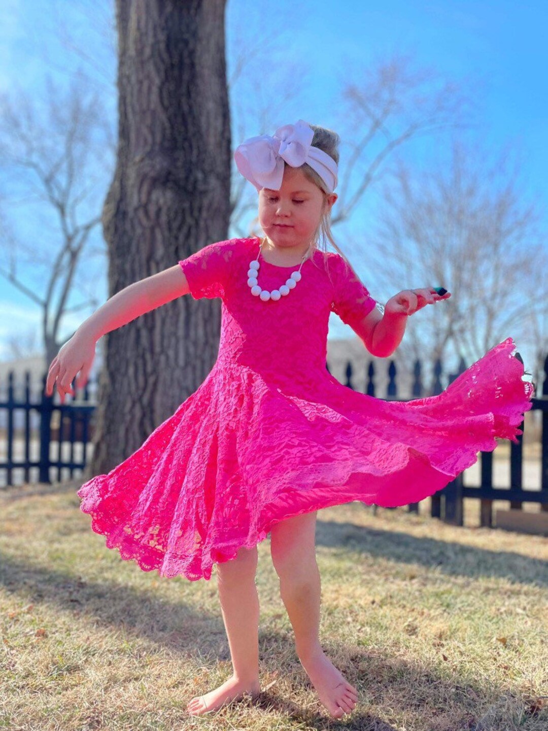 Bright Pink Twirly Lace Dress, Fancy Dress, Valentines, Valentine ...
