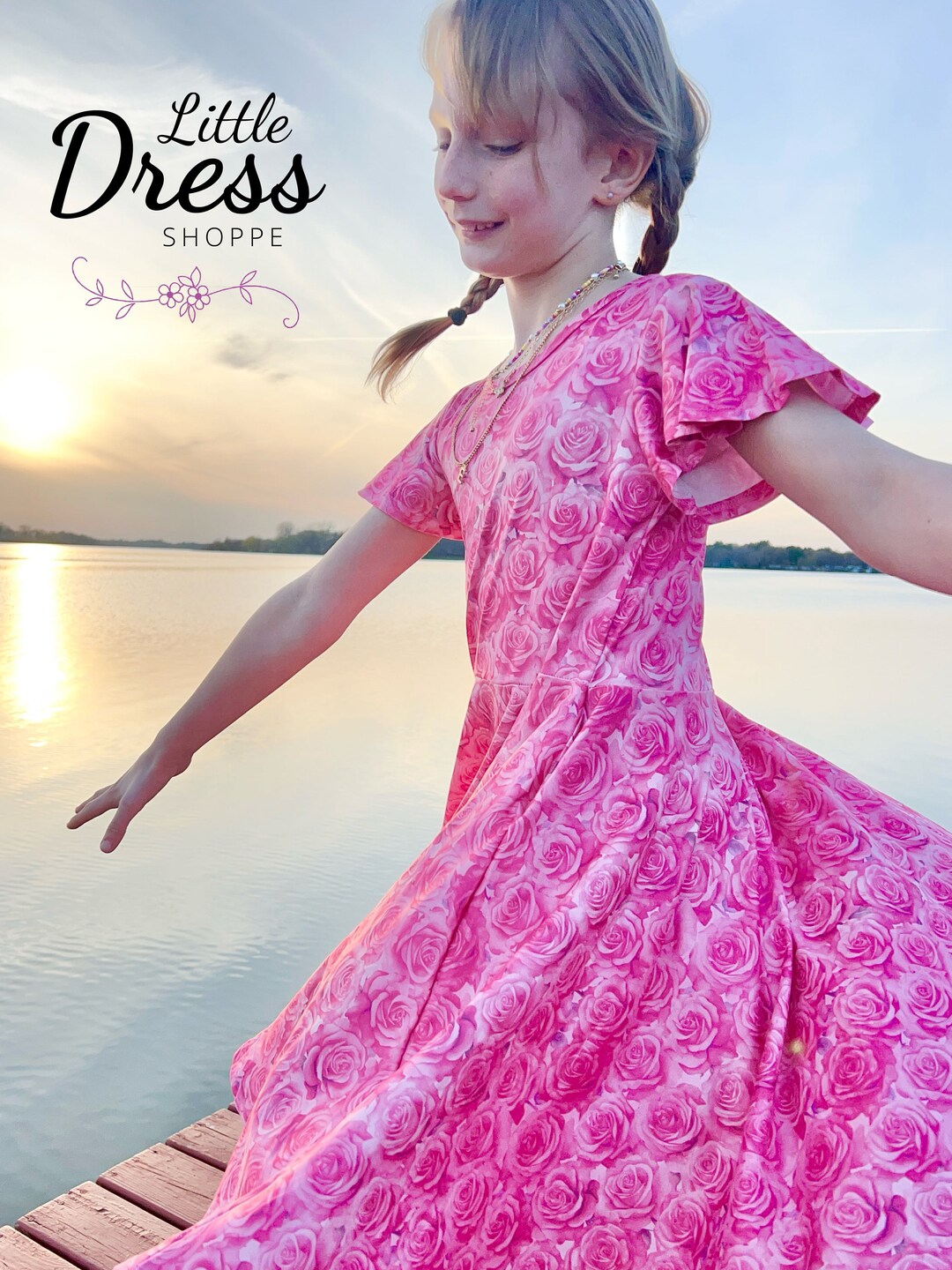 Rose Twirly Dress, Flutter Sleeve, Girls, Pockets, Twirl, Little Dress ...