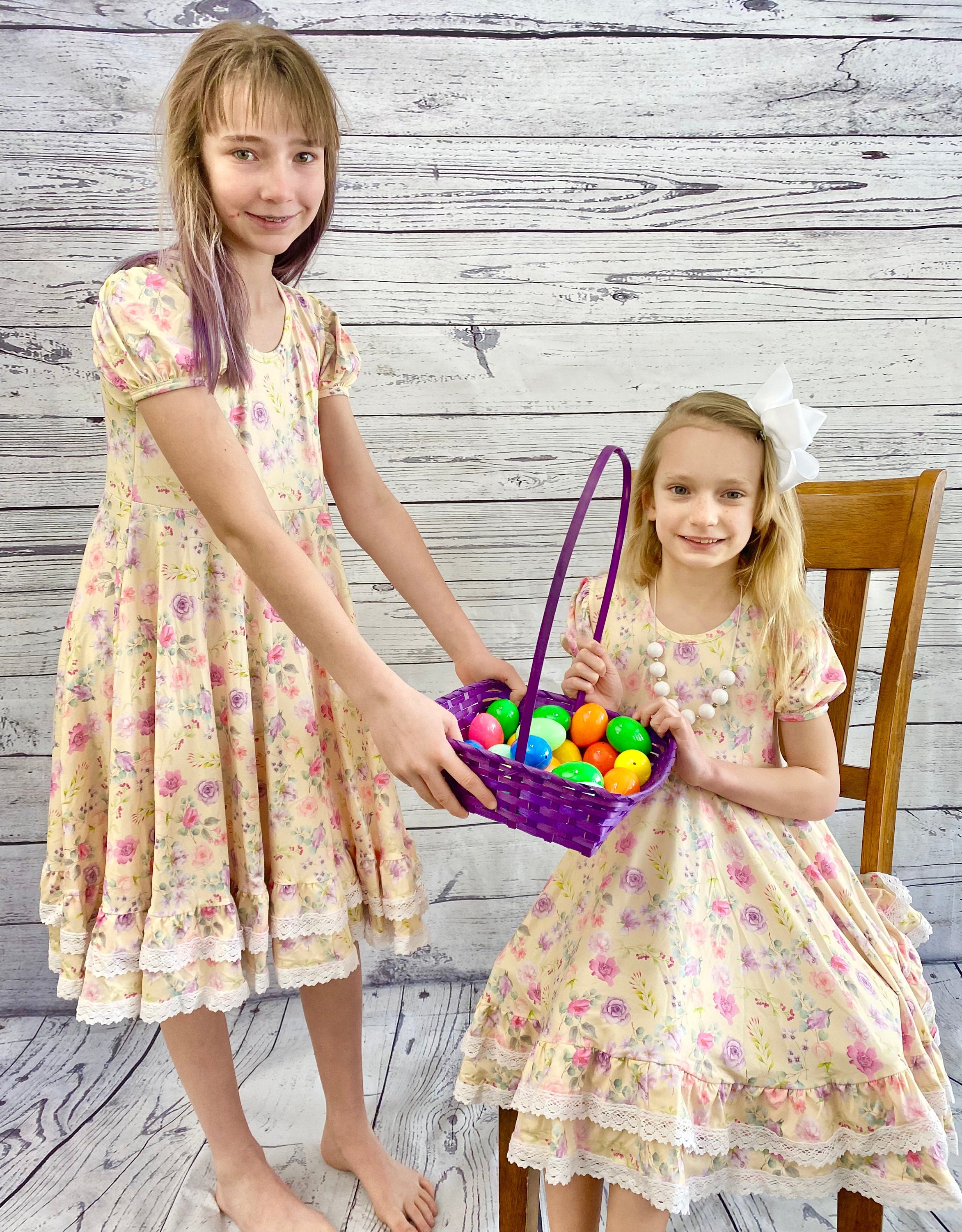 Yellow Floral Double Ruffle Twirly Dress Easter Lace - Etsy