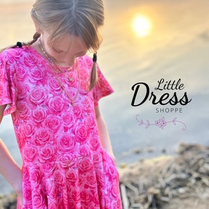 Rose Twirly Dress, Flutter Sleeve, Girls, Pockets, Twirl, Little Dress ...