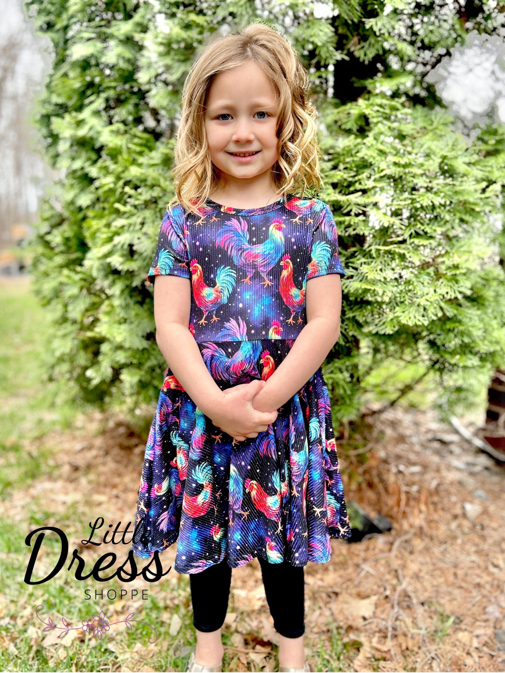 Rainbow Chickens Rooster Twirly Dress, Slinky, Girls, Pockets, Animal ...