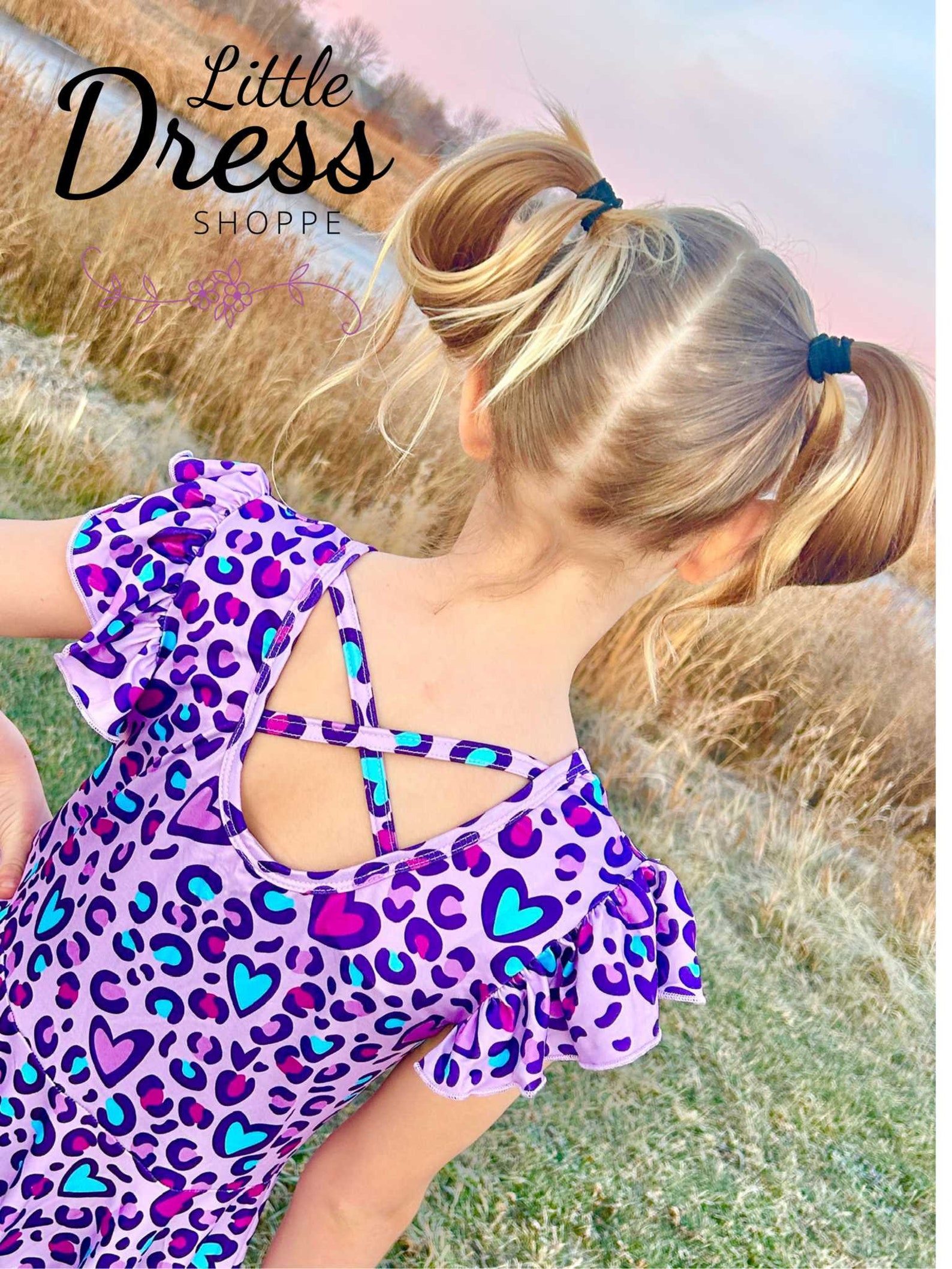 Purple Leopard Heart Twirly Dress, Girls, Dress Shoppe, Pockets, Animal ...