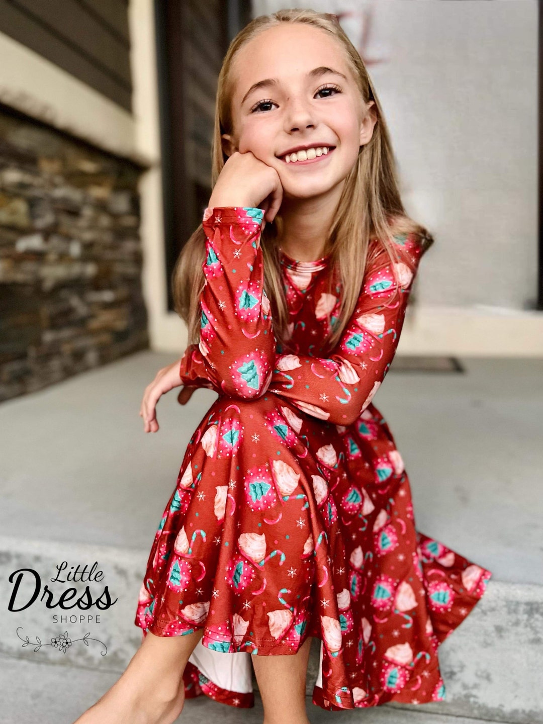 Long Sleeve Twirly Hot Chocolate Dress, Christmas, Holiday, Girls ...